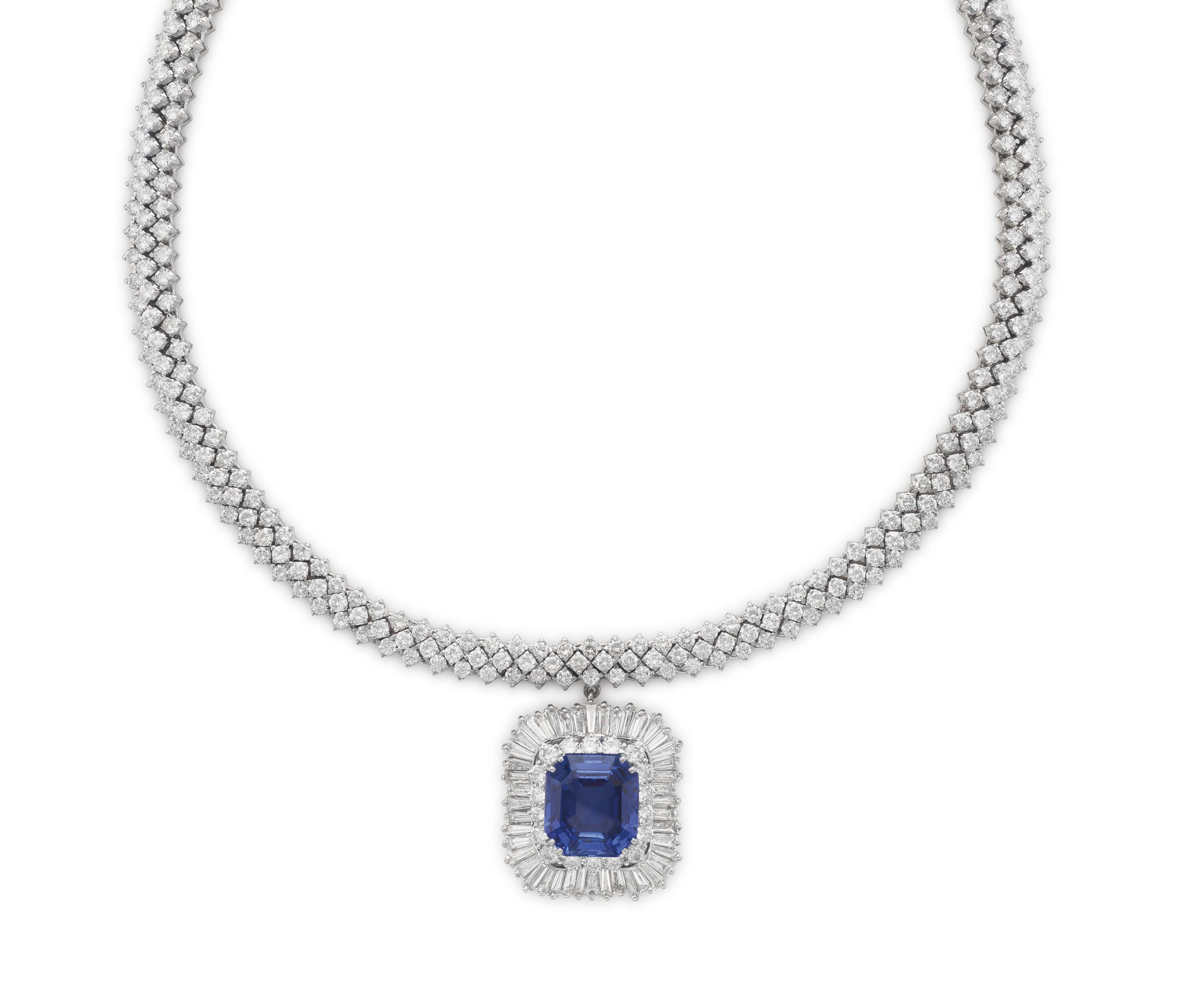 A SAPPHIRE AND DIAMOND PENDANT NECKLACE | Christie's